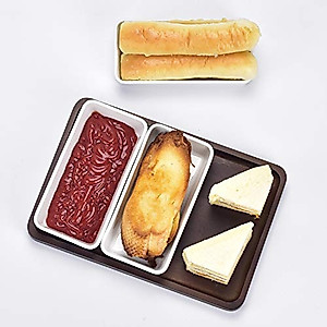 Creamic Snack Serving Tray 3 Pieces Long Strip Ceramic Bowls and A Brown Trays, Movable Moisture-Proof Food Bowls, Can Dress up Snacks, Fruits, Condiments, Bread, Barbecue, appetizers