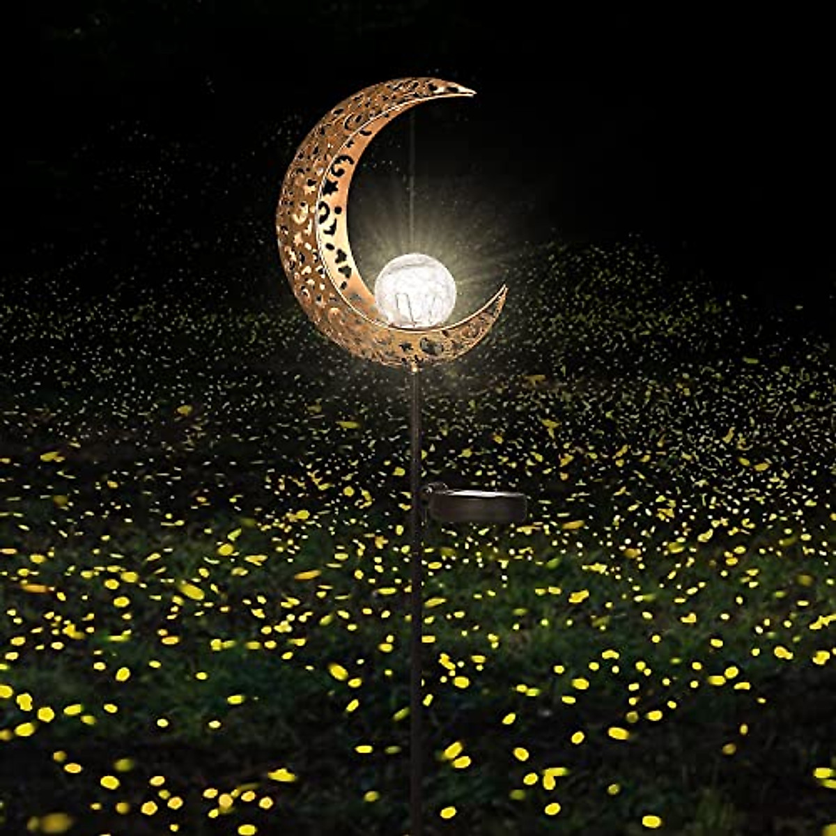 Edeco Outdoor Solar Lights Garden, Moon Crackle Glass Globe Stake Metal Waterproof  LED Lights for Pathway, Lawn, Patio, Yard