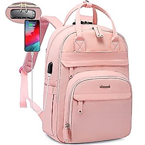 LOVEVOOK Laptop Backpack for Women, Travel Anti-theft Work Bag Business Computer Backpacks Purse College Bag, Casual Hiking Daypack with Lock, 15.6 Inch, Light Pink