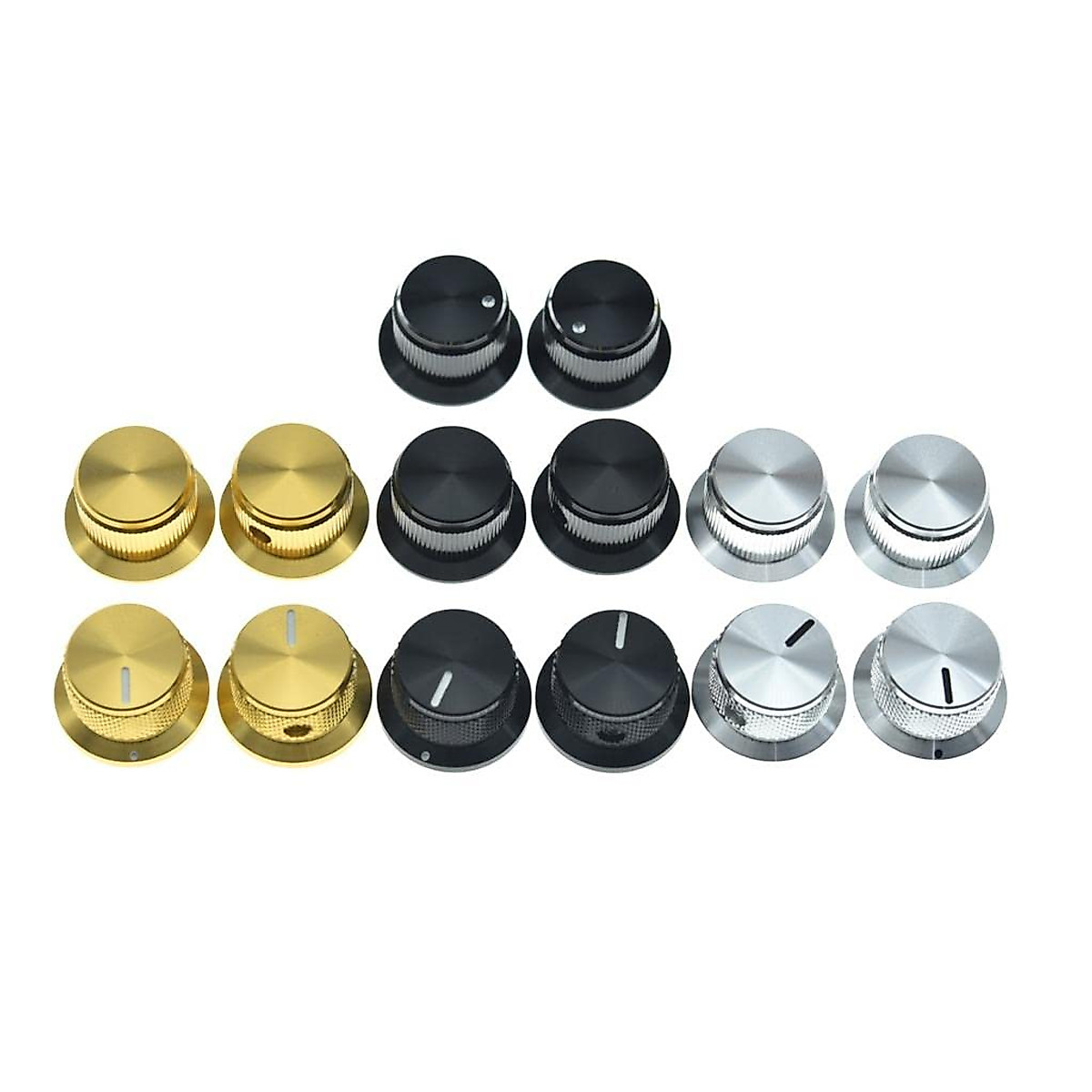 KAISH 2pcs Aluminium Potentiometer Knobs 1/4" Universal Top Hat Knobs Bell Control Knob with Set Screw for Guitar/Bass/AMPS/Preamps Black with Indicator