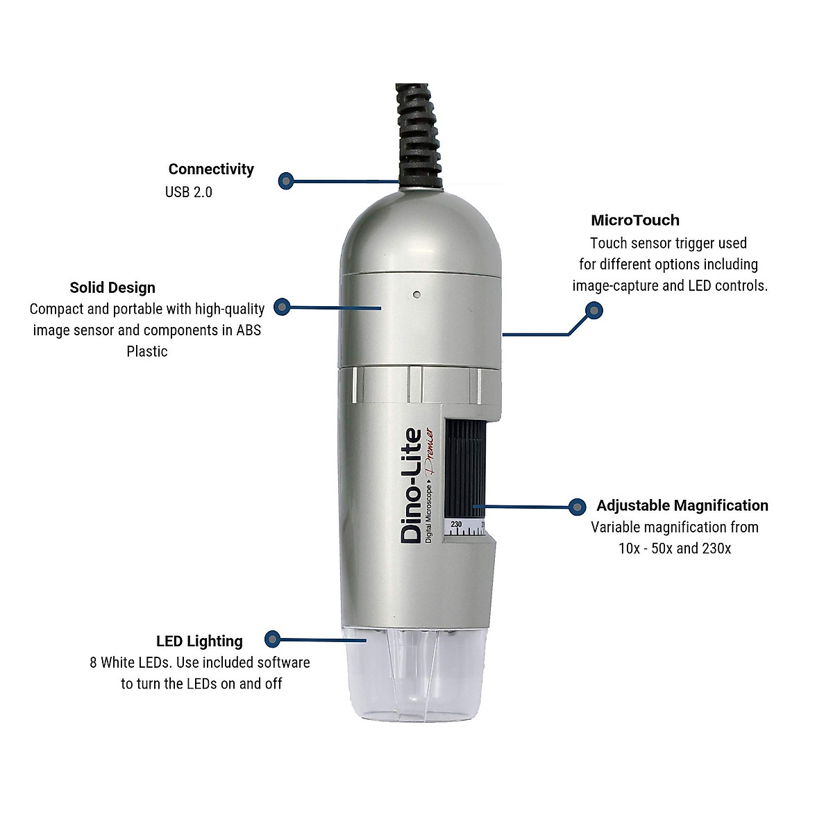 Dino-Lite USB Digital Microscope AM3111T - 0.3MP, 10x - 50x, 230x Optical Magnification, MicroTouch (Discontinued)