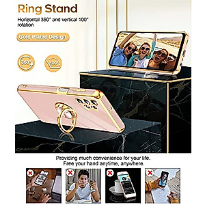 LeYi for Samsung Galaxy A32 5G Case with Tempered Glass Screen Protector [2 Pack] 360° Rotatable Ring Holder Magnetic Kickstand, Plating Rose Gold Edge Protective Case, Pink