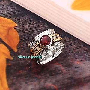 Precious Garnet gemstone Sterling silver ring Meditation band Handmade Designer ring Silver jewelry (13)