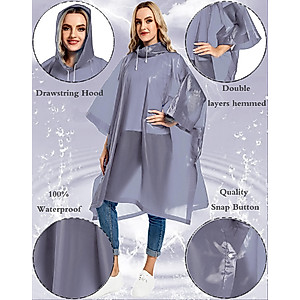 Borogo 2 Pack Rain Ponchos for Adults Reusable - Raincoats Survival Emergency Heavy Duty Rain Coat with Drawstring Hood Grey