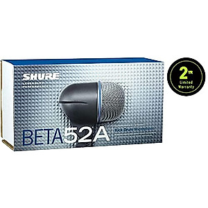 Shure BETA 52A Kick Drum Microphone - Supercardioid Dynamic Mic with High Output Neodymium Element, Locking Stand Adapter, Durabl Steel Mesh Grille and Shock Mount