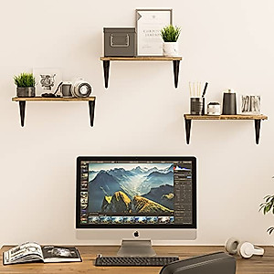 Wallniture Arras 17"x8" Wall Bookshelves for Living Room Decor Kitchen Organization Office Decor, Shelves for Bedroom & Bathroom Storage Set of 3, Burnt Finish