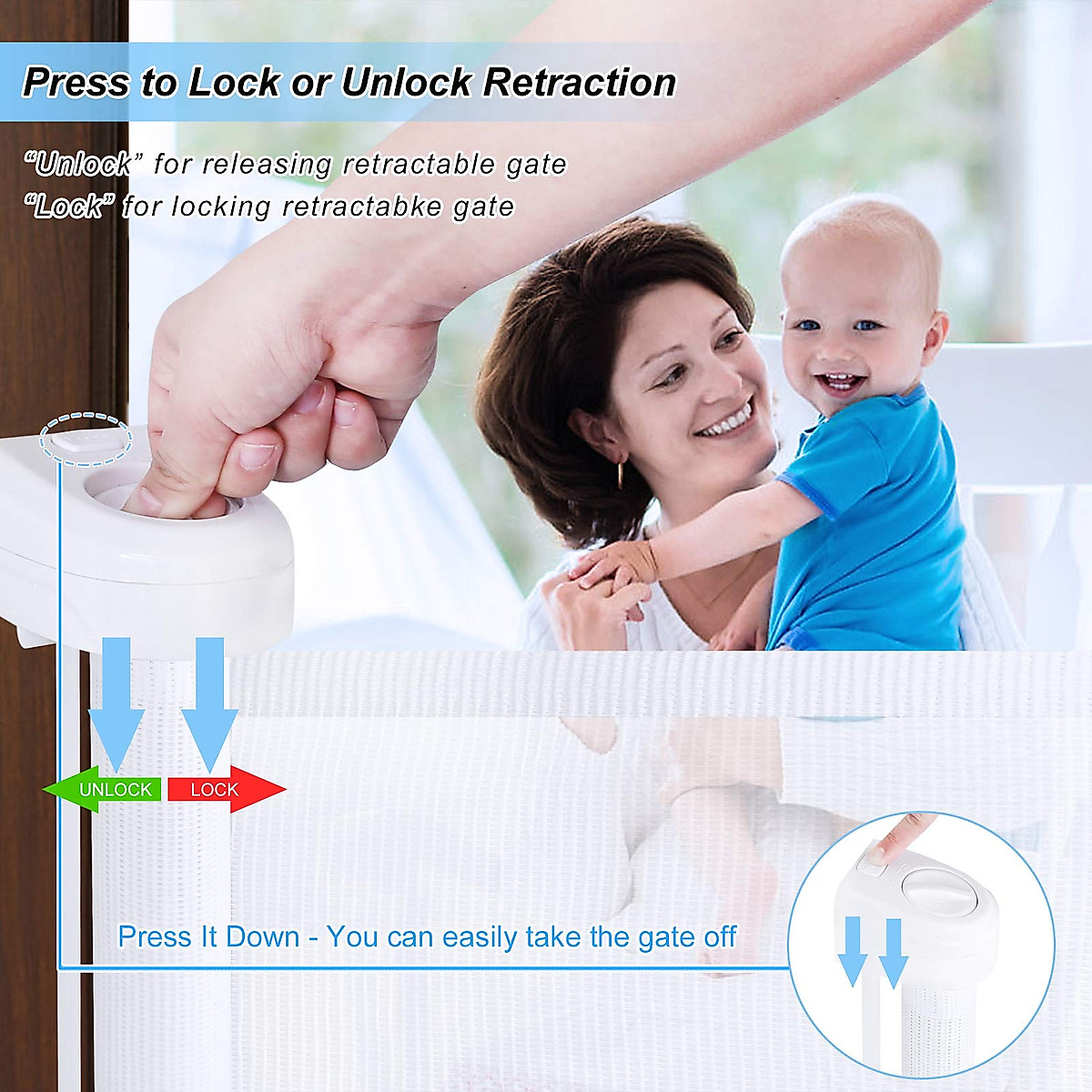 Bundle of Retractable Baby Gate White - PRObebi 360 Retractable Dog Gate + 38 PCS Outlet Covers Baby Proofing
