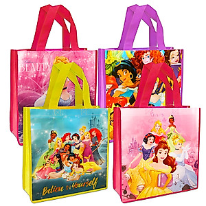 Disney Princess Tote Bag Set for Kids, Adults ~ 5 Pc Bundle with 4 Reusable Grocery Bags, Disney Princess Stickers, and More | Princess Party Supplies and Favors