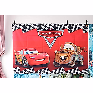 Botong 7x5ft Cartoon Car Birthday Party Themed Backdrops Car Racing Story Black White Grid Red Photo Backgrounds for Photography Birthday Party Banner