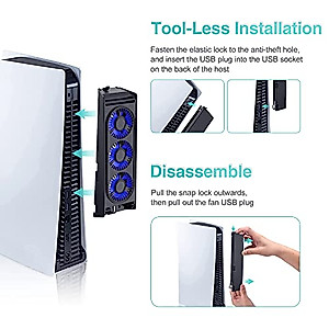 for PS5 Cooling Fan with Led Light, Quiet for PS5 Fan Cooling Fan HUIJUTCHEN for PS5 Cooler Cooling Fan for Playstation 5 Fan with 3 Small Fans 3.0 USB Port 2 Fan Speed Setting Fan