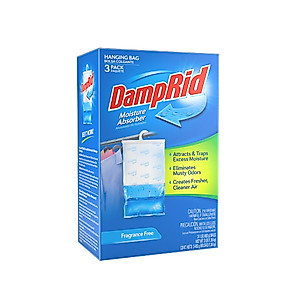 DampRid Hanging Bag Absorber for Closets, 3 Pack, 16 oz. Each, Fragrance Free Traps Excess Moisture for Fresher, Cleaner Air, 3 Count (Pack of 1)