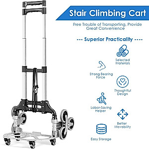 ReunionG Stair Climbing Cart w/Adjustable Handle, Bungee Cord Tri-Wheel Design, All Terrain Stair Climbing Hand Truck, Portable Cart for Travel, Moving Home and Office, Lightweight Trolley