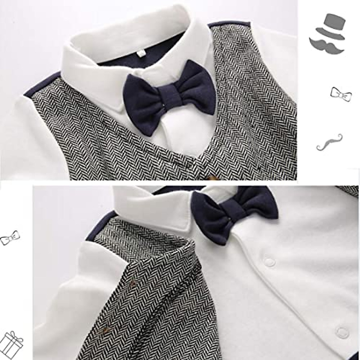 Fairy Baby Formal Baby Boy Outfit One-Piece Romper Gentleman Dress Clothes 0-3 Months, Silver Grey