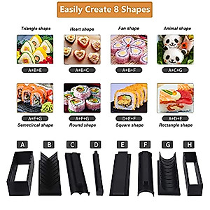 Sushi Making Kit, 11 Pieces DIY Sushi Roll Maker Set-8 Shapes of Sushi Rice Mold & 1 Sushi Knife, Easy and Fun Home Sushi Tool, Sushi Rolls