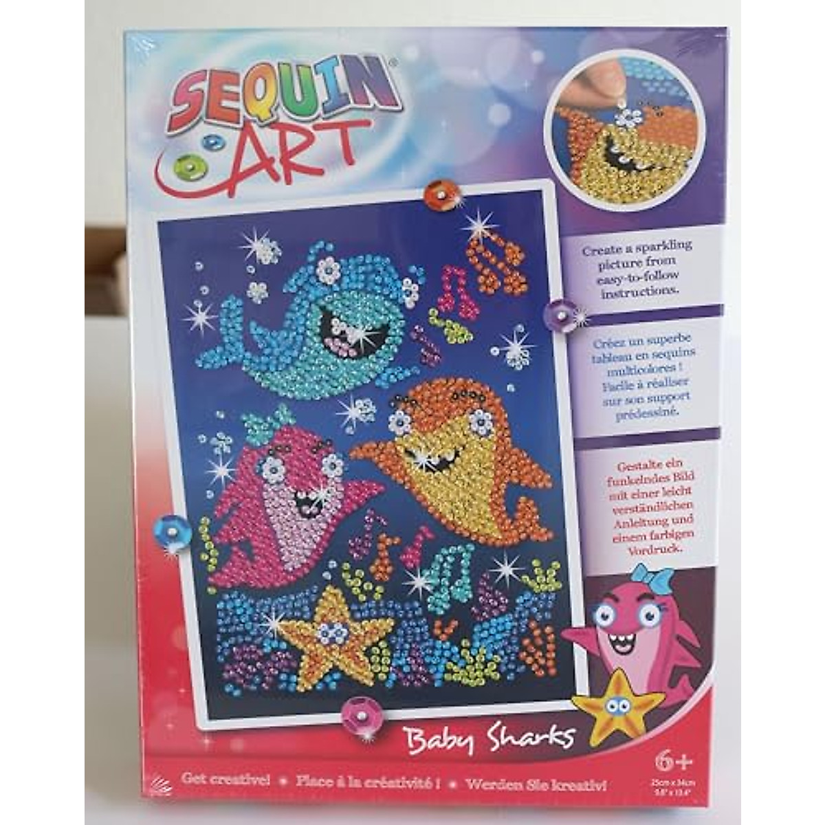 Sequin Art Red Baby Sharks, Sparkling Arts and Crafts Kit; Creative Crafts for Adults and Kids