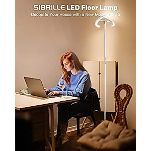 SIBRILLE White Floor Lamp, Modern Stepless Dimmable Standing Lamp 3000-6000K, 20W LED Rotatable Reading Tall Lamp, Touch & Remote Control Uplighter Floor Lamps for Living Room Bedroom Office