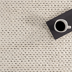 nuLOOM Caryatid Handwoven Solid Wool Area Rug, 6' x 9', Off-white