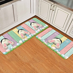 ROTORS Easter Kitchen Rugs Set of 2, Decorative Spring Easter Bunny Eggs Kitchen Mats Waterproof, Anti-Fatigue Rugs with Non-Slip Back Pad for Home Kitchen Decor