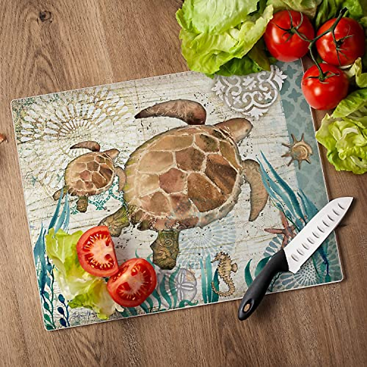 CounterArt Monterey Bay Turtle 3mm Heat Tolerant Tempered Glass Cutting Board 15” x 12” Manufactured in the USA Dishwasher Safe