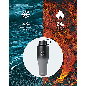 BUZIO 40 oz Insulated Water Bottle Tumbler with Straw and Lids (2 Lids), 40oz Stainless Steel Water Bottles Fits in Any Car Cup Holders, Large Capacity Metal Coldest Flask, Cupholder Friendly, Shadow