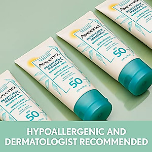 Aveeno Positively Mineral Sensitive Skin Daily Sunscreen Lotion with SPF 50 100 Zinc Oxide NonGreasy Sweat WaterResistant Sheer Sunscreen for Face Body TravelSize, Unscented, 3 Fl Oz
