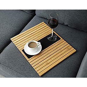 Sofa Arm Tray Table Slinky Secure/Flexible/Foldable Couch Tray Table with Non-Slip Mat for Drinks, Food, Phone or Remote. Sustainable Slinky Bamboo Design (16.5"L x 13.25"W x 0.4"H, Natural Bamboo)