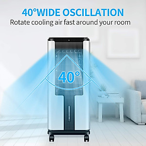 Kismile Portable Air Conditioner, Electric Air Cooler with 3 Wind Speeds, Remote Control, Built-in 12 H Timer Tower fan