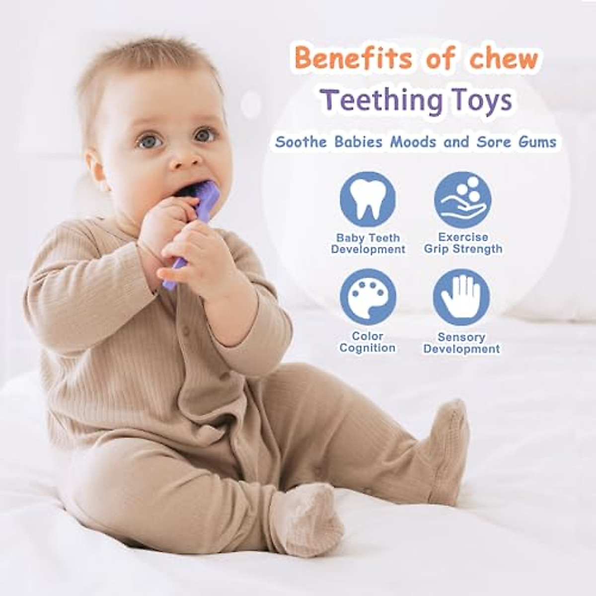 Yoolane Baby Teething Toys Teethers for Babies 3-24 Months Tools Silicone Teether for Toddler Infant Boy and Girl BPA Free Freezable Chew Toy Newborn Stuff Essentials and Shower Gift | 4 Pieces Set