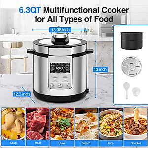 VBGK Electric Pressure Cooker 14-in-1,6.3Qt Pressure Cooker,Slow Cooker,Rice Cooker,Steamer,Yogurt Maker,Bake,Stock Pot,Steamer,Warmer & Sterilizer,Delay Timer,Automatic Pressure Release