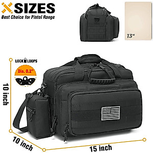 DBTAC Gun Range Bag Deluxe Middle Size | Tactical 2~4 Pistol Shooting Range Duffle Bag with Lockable Zipper for Handguns and Ammo (Black)