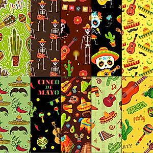 Gigicloud 10pcs Squares Quilting Fabric Bundles, Mexican Fiesta Theme Cotton Fabric Bundle Quilting Sewing Patchwork Cactus Guitar Donkey Printed Fat Quarters Bundle for DIY Sewing Quilting