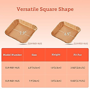 COSORI Air Fryer Liners, 100 PCS Square Disposable Paper Liners, Non-Stick Silicone Oil Coating, Little to No Cleaning, 6.5" Unbleached Food Grade, Resistant to 465°F, Thickened Not Easy to Break