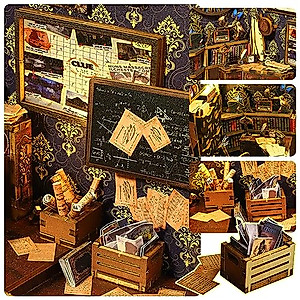 DIY Book Nook Kit, 3D Wooden Puzzle Booknook, Dollhouse Miniature Detective Agency Kits, Bookshelf Insert Decor Alley with LED Light, Assembled Bookends Crafts for Kids/Adults