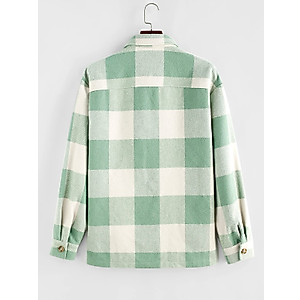 ZAFUL Men's Plaids Shirt Long Sleeve Button Down Lightweight Flannel Jacket Casual Shirt Shacket Classic Flannel Shirts(Plaid-Light Green,M)