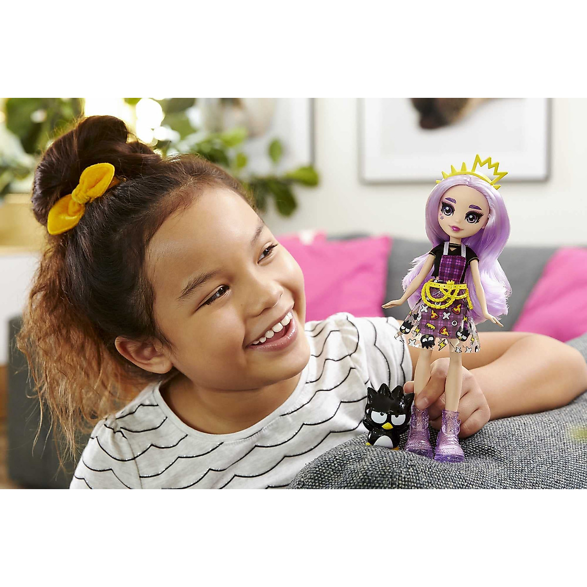 Mattel Sanrio Badtz-Maru Figure & Jazzlyn Doll (~10-in) Wearing Fashions and Accessories, Long Purple Hair and Trendy Outfit, Great Gift for Kids Ages 3Y+