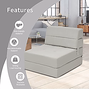 Casart Sofa Bed Tri-Fold Portable Sleeper Folding Memory Foam with Washable Cover Guest Chaise Lounge Padded Cushion Guest Sleeper Chair (Gray)