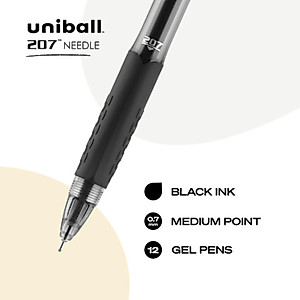 uniball Gel Pens, 207 Signo Gel with 0.7mm Medium Point, 12 Count, Black Pens are Fraud Proof