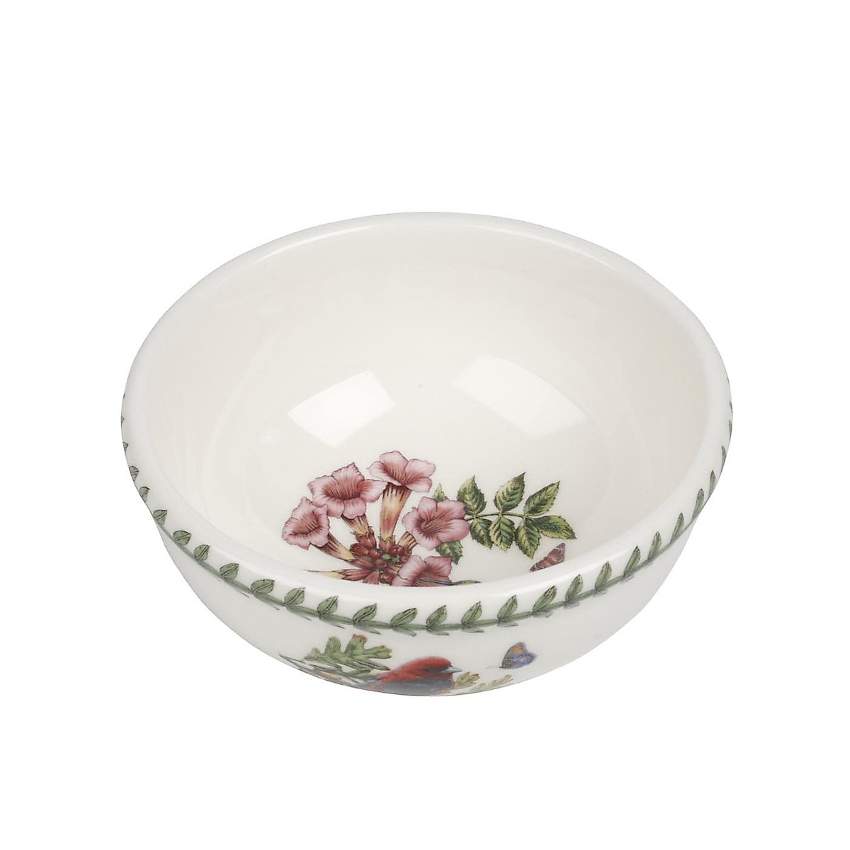Portmeirion Botanic Garden Birds Fruit Bowl | 5.5 Inch Dessert Bowl with Ruby-Throated Hummingbird Motif made of Fine Earthenware | Dishwasher and Microwave Safe | Made in England