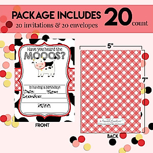 Heard the Moos Red Cow-Themed Birthday Party Invitations for Kids, 20 5x7 Fill In Cards with Twenty White Envelopes by AmandaCreation