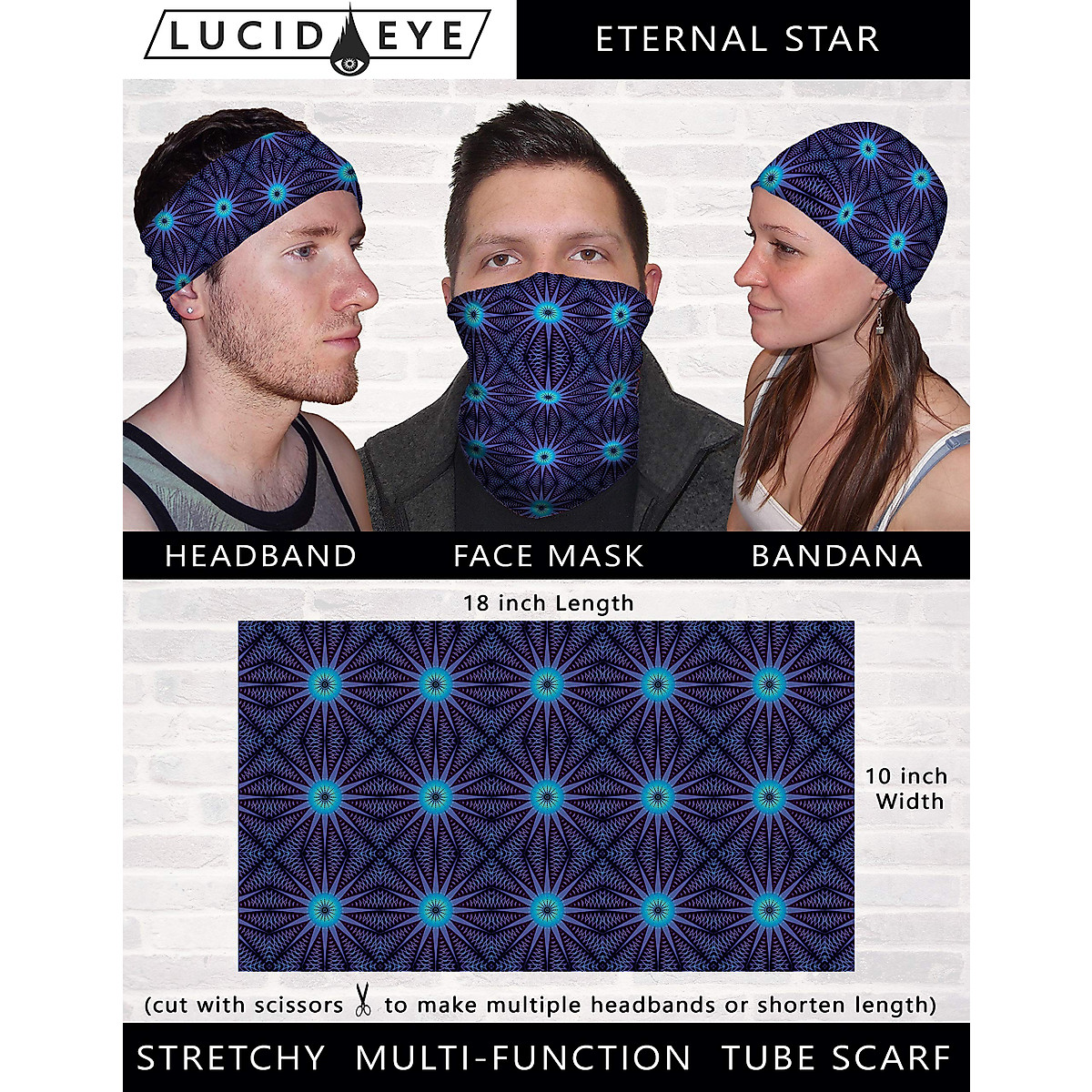 Lucid Eye Neck Gaiter Multipack 3PCS, Trippy Blue Series, Stretchy Tube Scarf