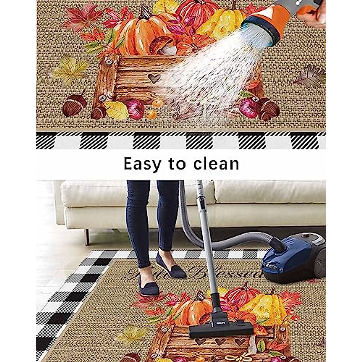 Outdoor Rug 4x6 Reversible Mats Non-Slip Area Rug Outdoor Carpet,Thanksgiving Pumpkin Autumn Leaves Mat for Patio Camping Rv Picnic Backyard Deck Balcony Porch Beach Trailer