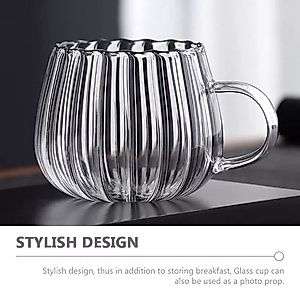 Zerodeko Glass Cups 2pcs Pumpkin Shaped Glass Mugs with Handle, Clear Coffee Mugs, Clear Drinking Cups Beverage Mugs Tea Mugs for Cappuccino, Latte, Espresso (350ml) Office Decor