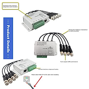 BeElion 4-CH Passive Video Balun HD Transceiver with BNC Connector Cable,BNC to Cat5/5E/6 RJ45(T568B) UTP Cable Converter for 720P/1080P HD-CVI/TVI/AHD CCTV Camera