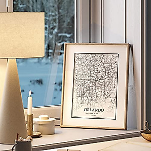 Dear Mapper Orlando United States View Abstract Road Modern Map Art Minimalist Painting Black and White Canvas Line Art Print Poster Art Line Paintings Home Decor (Set of 3 Unframed) (16x24inch)