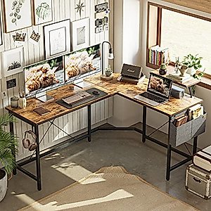 Cubiker Modern L-Shaped Computer Office Desk, Corner Gaming Desk with Monitor Stand, Home Office Study Writing Table Workstation for Small Spaces
