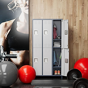 Aobabo Metal Office Storage Lockers, 6 Lockable Door Locker Cabinet, 72" H Tall Storage for Employee,Gym,Home,School, Gray White, Assembly Required