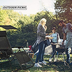 BMS Outdoor Funiture Adjustable Cup Holder (Black) Patio Lounge Chair 2 Pack Recliner W/Folding Canopy Shade