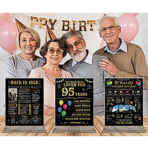 [Set of 3] 95th Birthday Decorations - 95th Birthday Gifts for Women or Men - Funny 95 Years Old Birthday Party Supplies for Parents - Birthday Gift Ideas for Her or Him - Back in 1928 Poster [Unframed 8x10]
