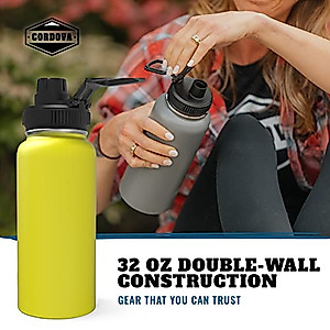 Cordova Outdoors Water Bottle - Double Wall Stainless Steel, Powder Coated, Twist-Off Easy Drink Lid with Carry Handle, Illuminating, 32 oz
