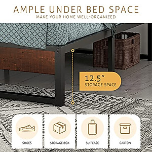 SHA CERLIN 14'' King Size Metal Platform Bed Frame with Rustic Wood & Reverse Holes/Ample Under-Bed Storage Space/Mattress Foundation/No Box Spring Needed/Easy Assembly/Noise Free, Metal Slats